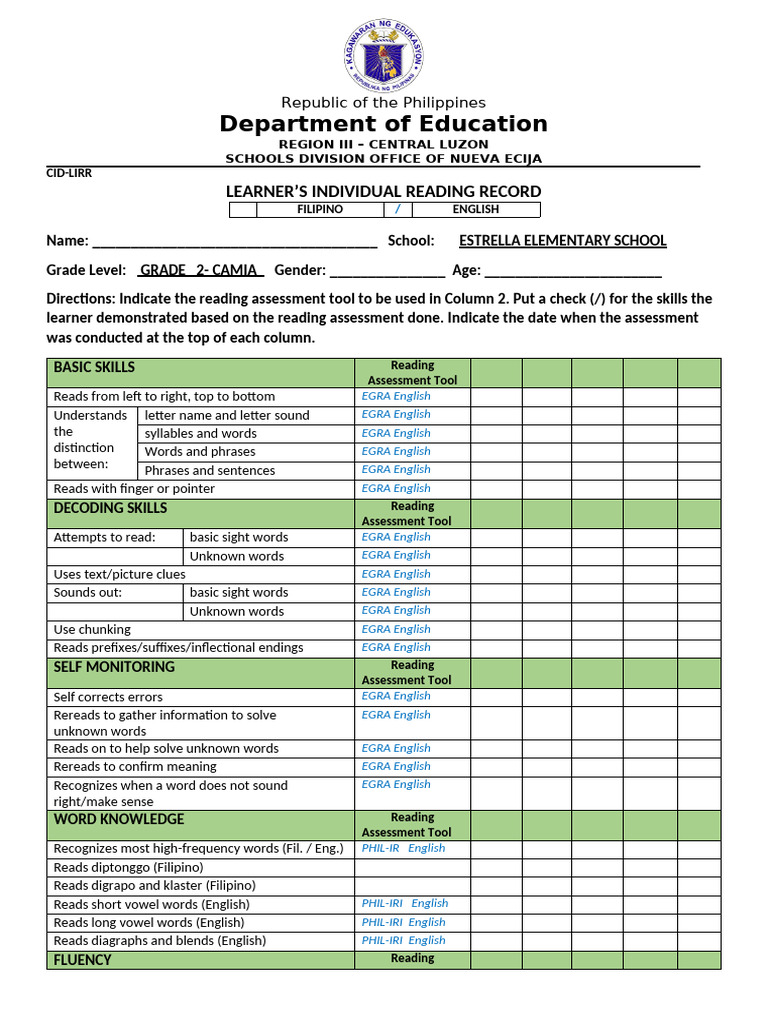 Individual Reading Record - Revisedrsr.mcsb 2 | PDF | English Language ...