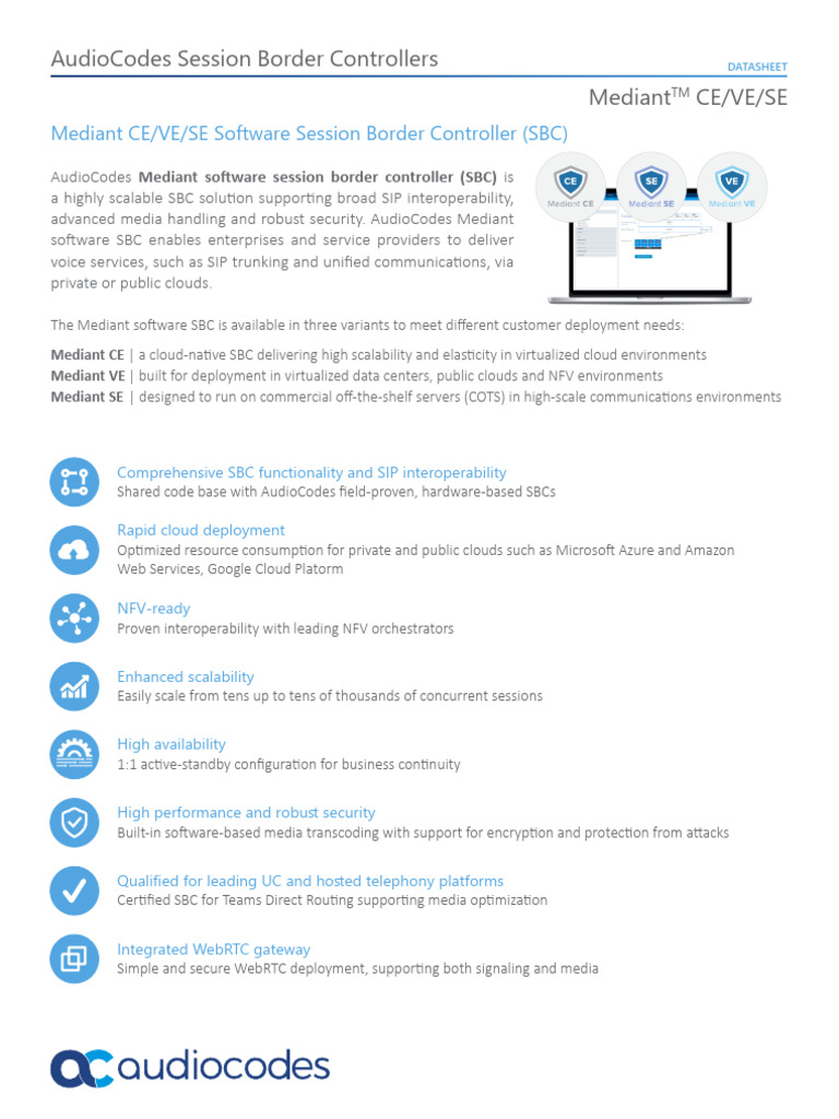Mediant Software Cloud Virtual Server Session Border Controller SBC ...