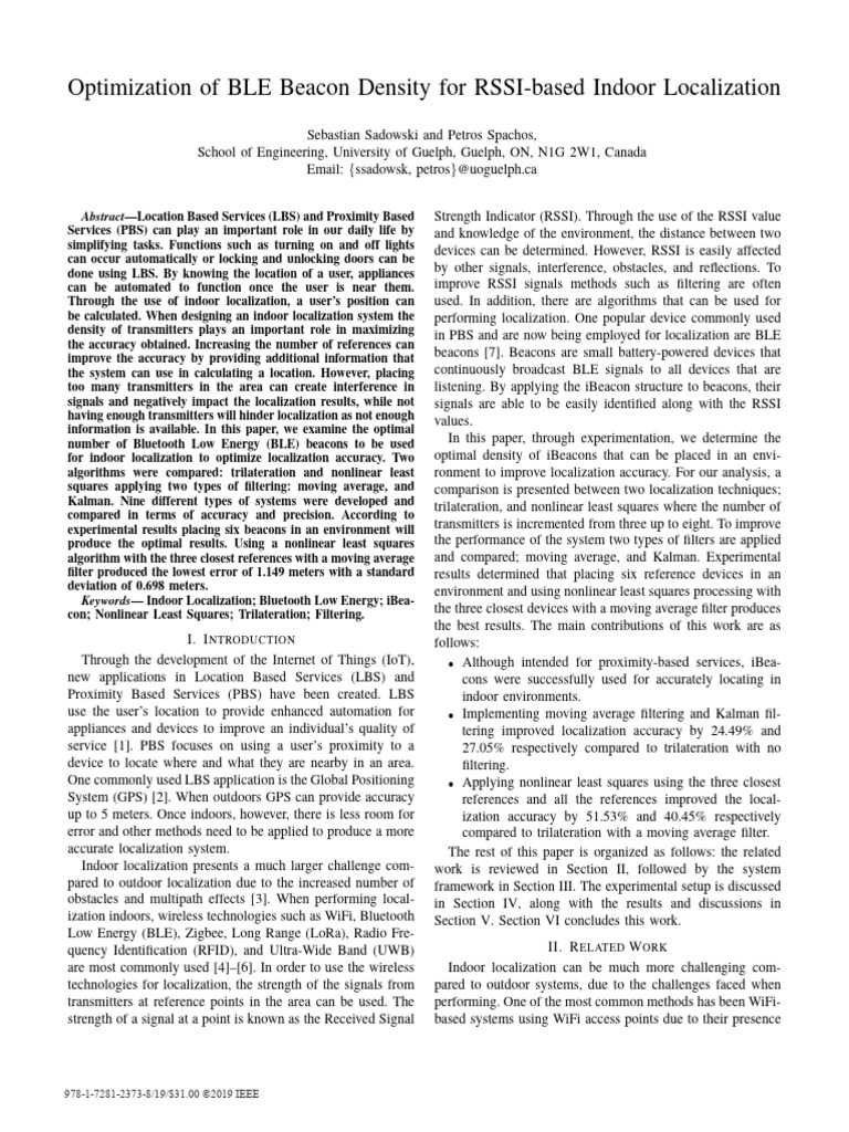 Optimal BLE Beacon Density for Indoor Localization | PDF | Kalman ...