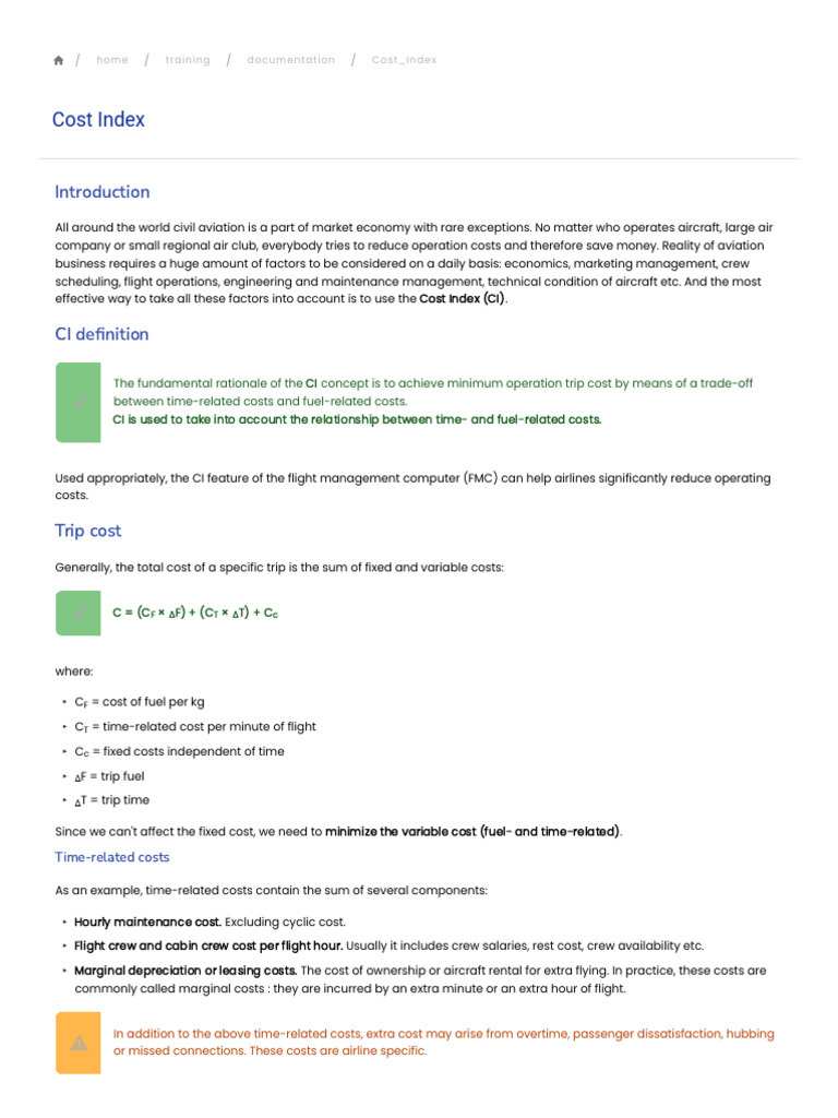 Cost Index - IVAO Documentation Library | PDF | Aviation | Aircraft