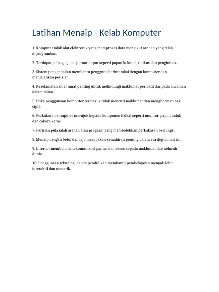 Latihan Menaip Kelab Komputer | PDF