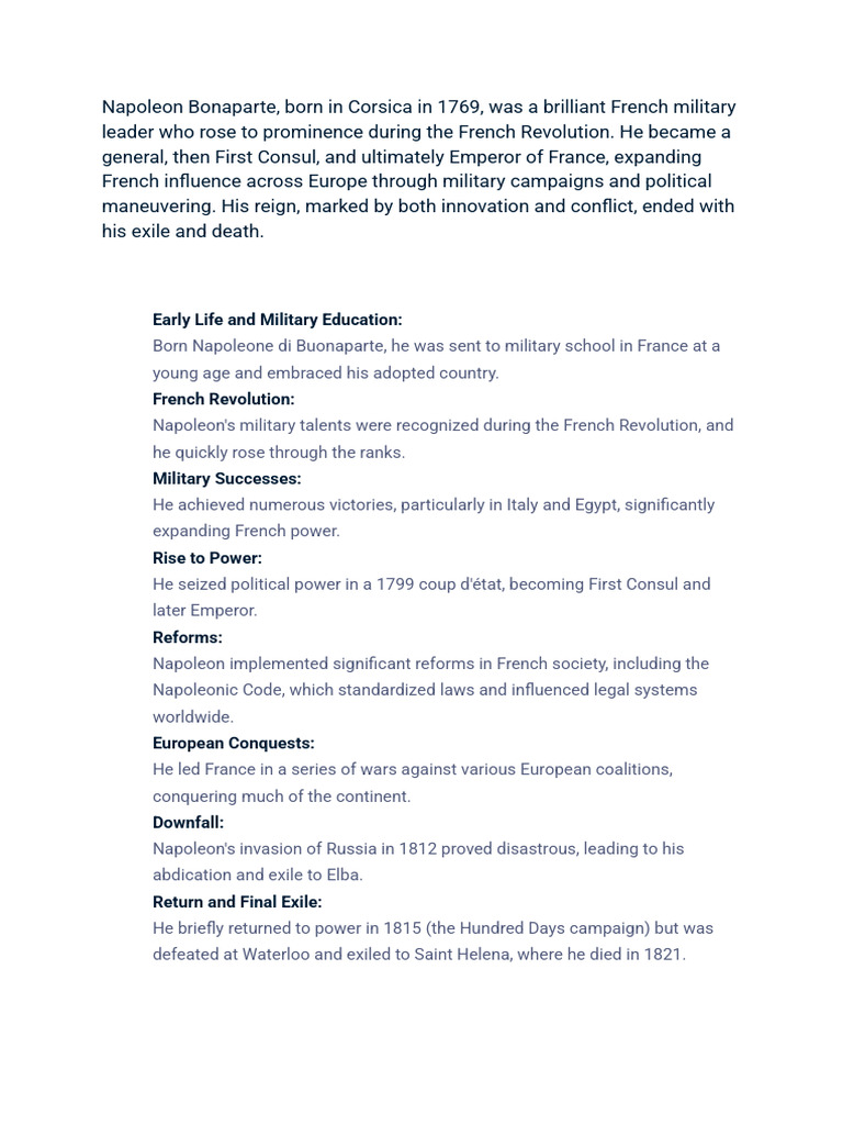 Napoleon Bonaparte: Rise and Fall | PDF