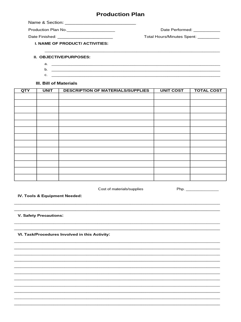 Comprehensive Production Plan Template | PDF