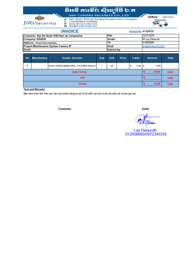 DRV Invoice DSQ TuRackSuaChua | PDF