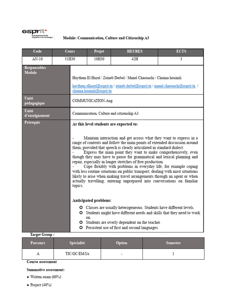 Fiche Module CCCA3 2024-2025 | PDF | Project Based Learning | Non Governmental Organization
