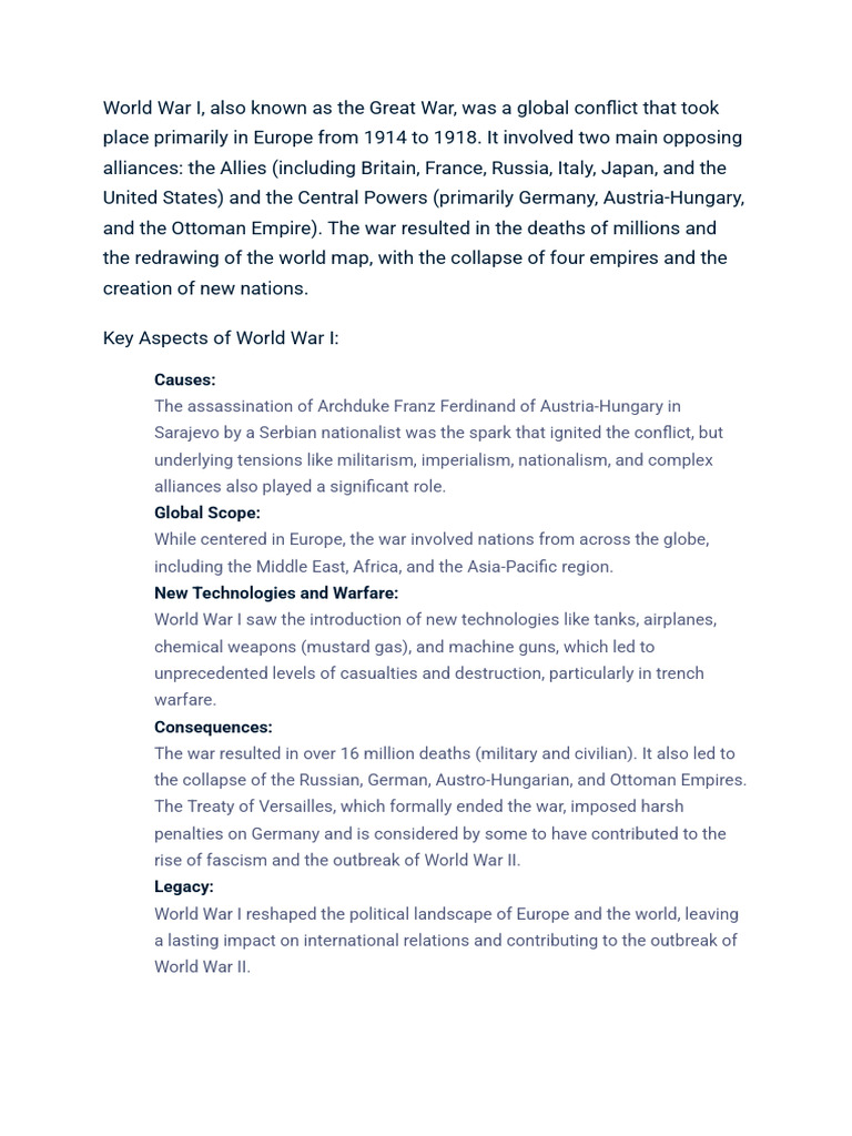 World War 1 Facts and History | PDF