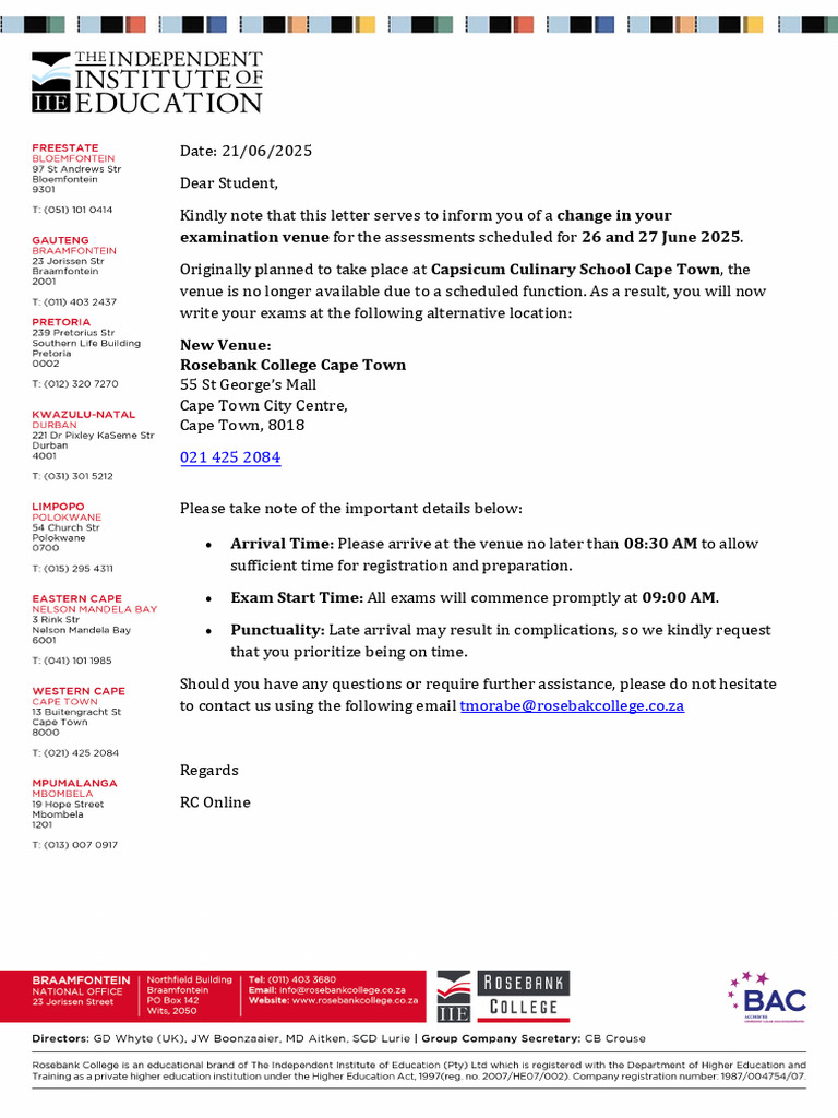 Exam Venue Change Notification 2025 | PDF