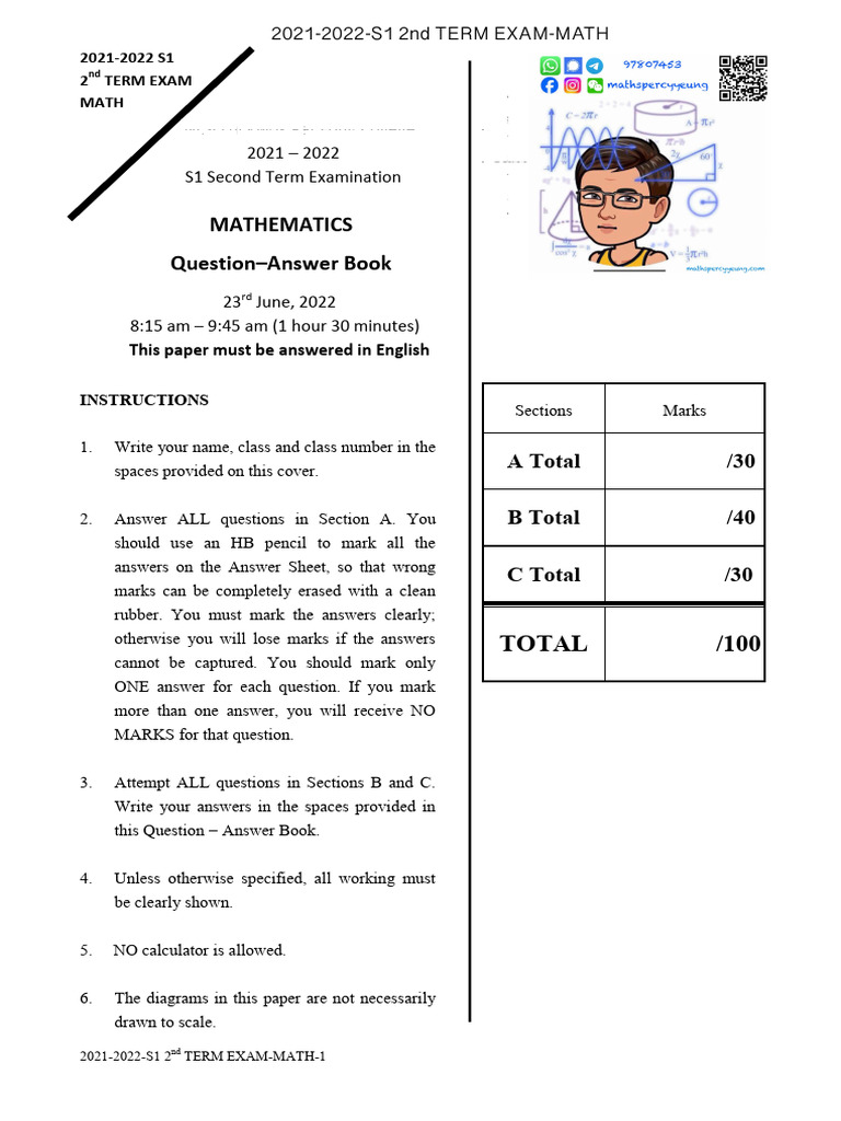 2021 2022 s1 2nd Term Exam Math | PDF | Mathematics | Elementary Mathematics