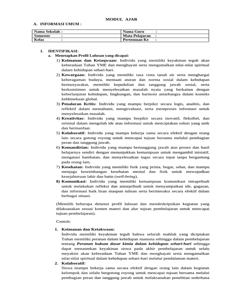 3 Format Modul Ajar Pembelajaran Mendalam | PDF