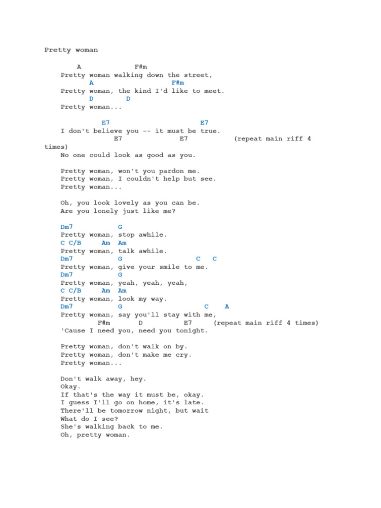 Pretty Woman Lyrics and Chords | PDF