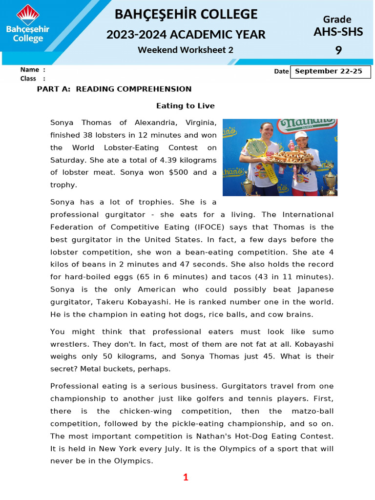 9 Ahs Shs Weekend Worksheet 2 1695067324 | PDF | Competition