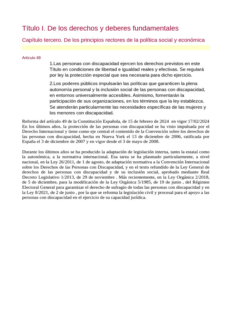 Artículo 49 Constitución Española | PDF
