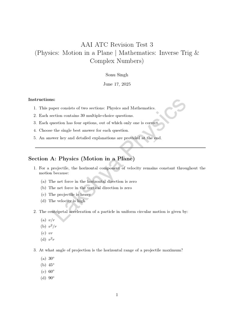 AAI ATC Revision Test 3 | PDF | Acceleration | Force