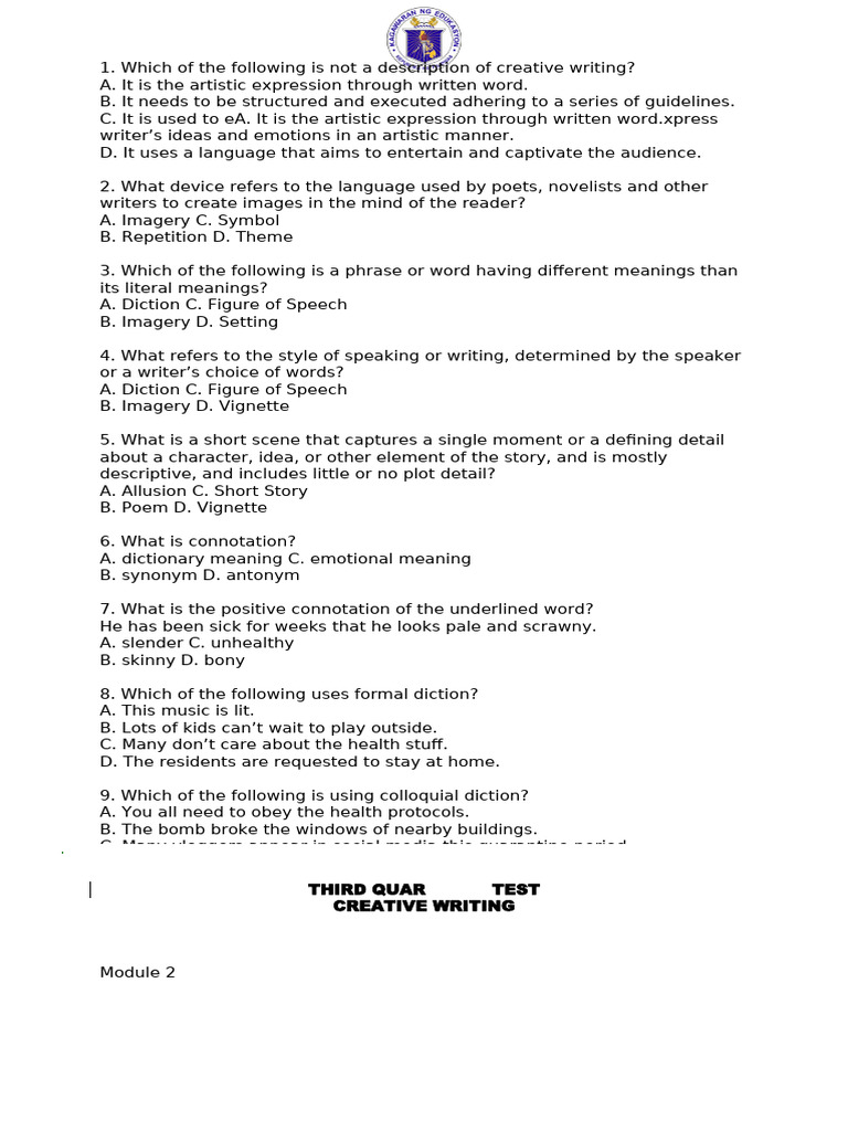 Creative Writing Test q1q3 Done | PDF | Poetry | Poetics