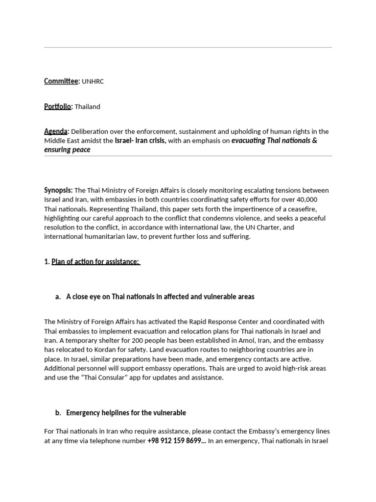 Position Paper - Thailand - Unhrc | PDF | Thailand | Israel