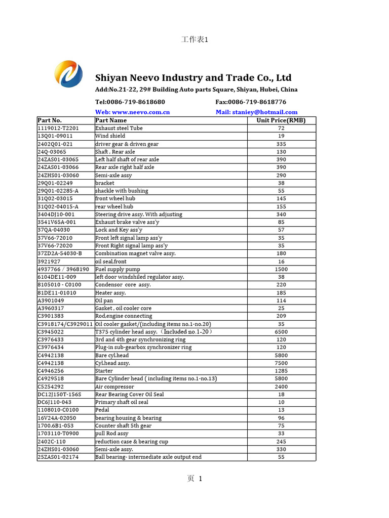 Auto Parts Price List | PDF | Axle | Manual Transmission