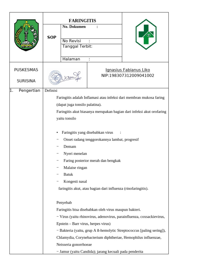 Sop Faringitis | PDF