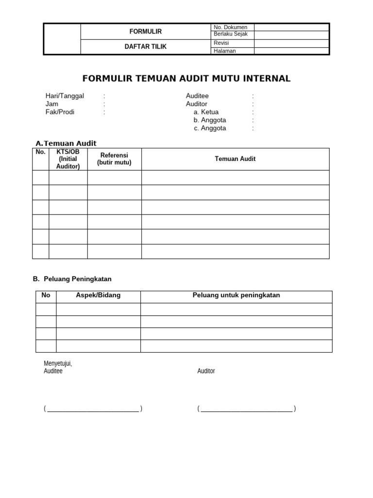 Formulir Audit Mutu Internal | PDF
