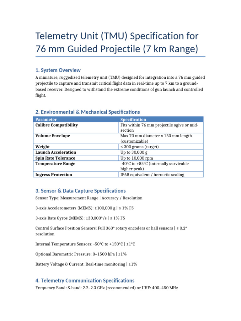 Telemetry Specification 76mm GLGP | PDF | Telemetry | Antenna (Radio)