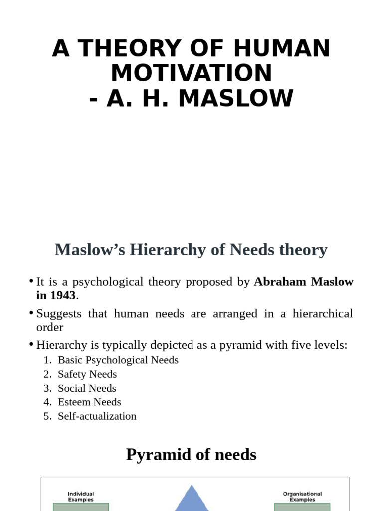 Maslow Theory of Human Motivation | PDF | Motivational | Motivation