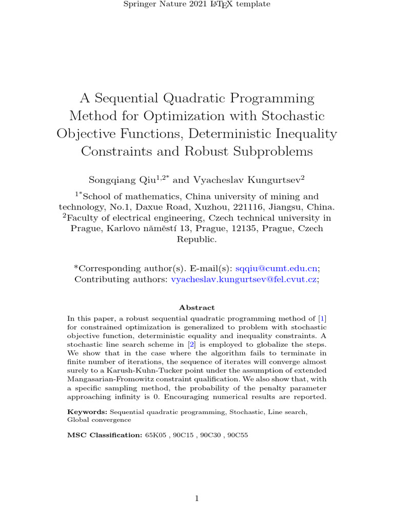 A Sequential Quadratic Programming Method For Optimization With Stochastic Objective Functions ...