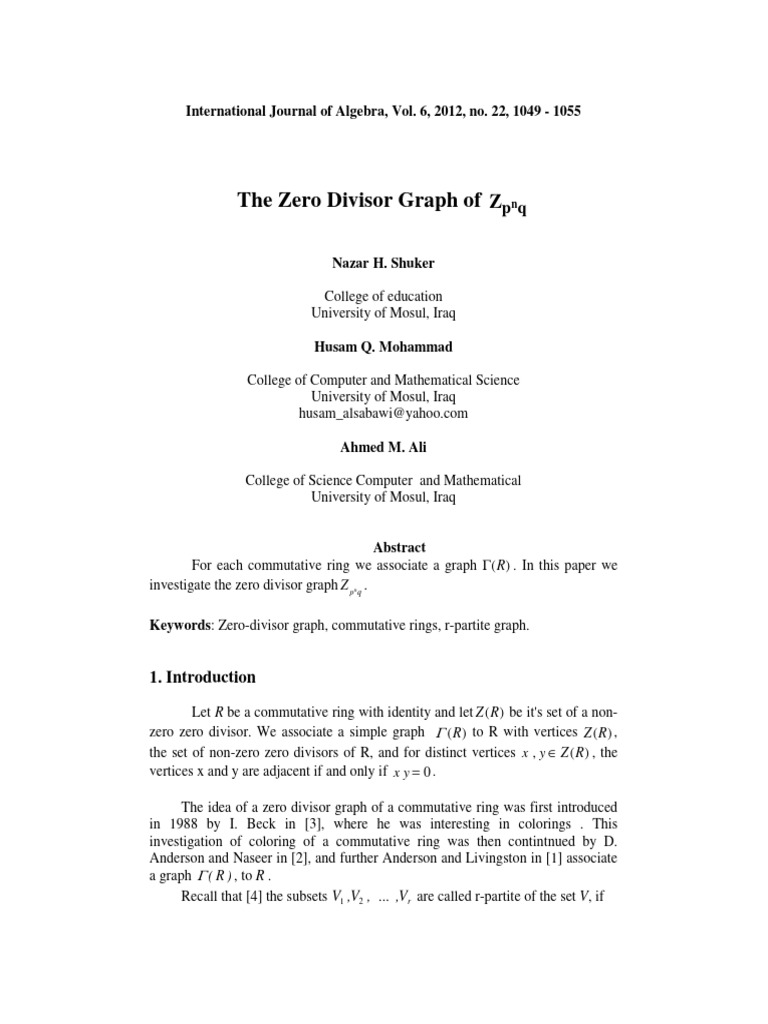 The Zero Divisor Graph of ZPNQ | PDF | Ring (Mathematics) | Combinatorics