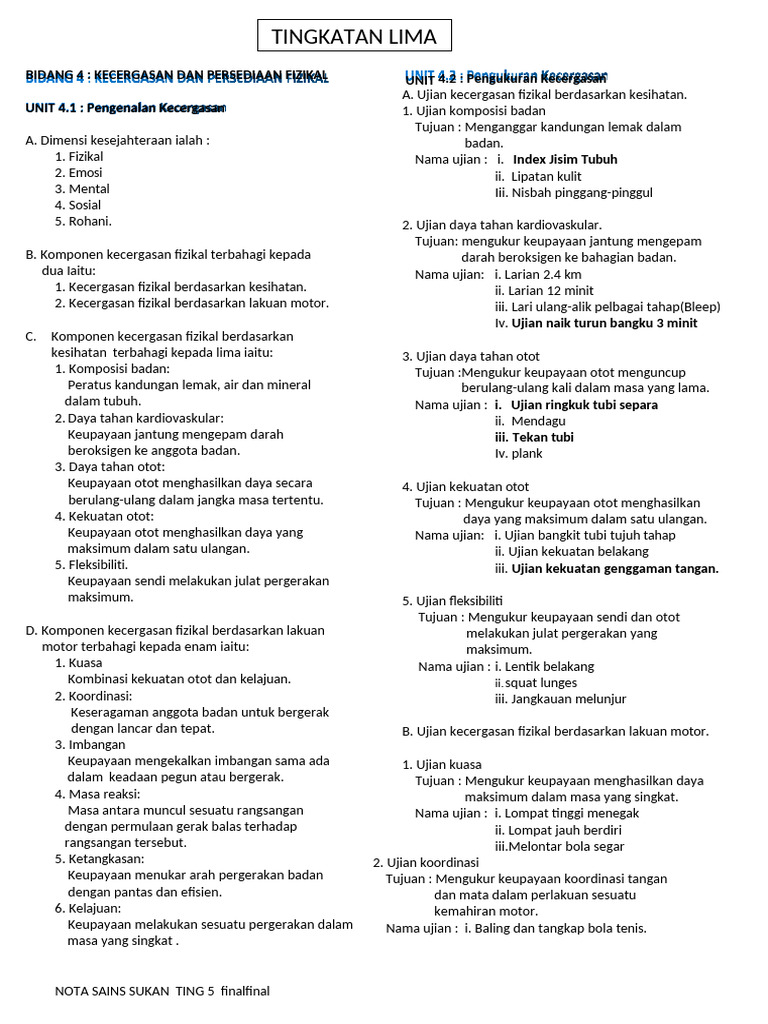 NOTA RINGKAS SAINS SUKAN T5 Final (2025) | PDF