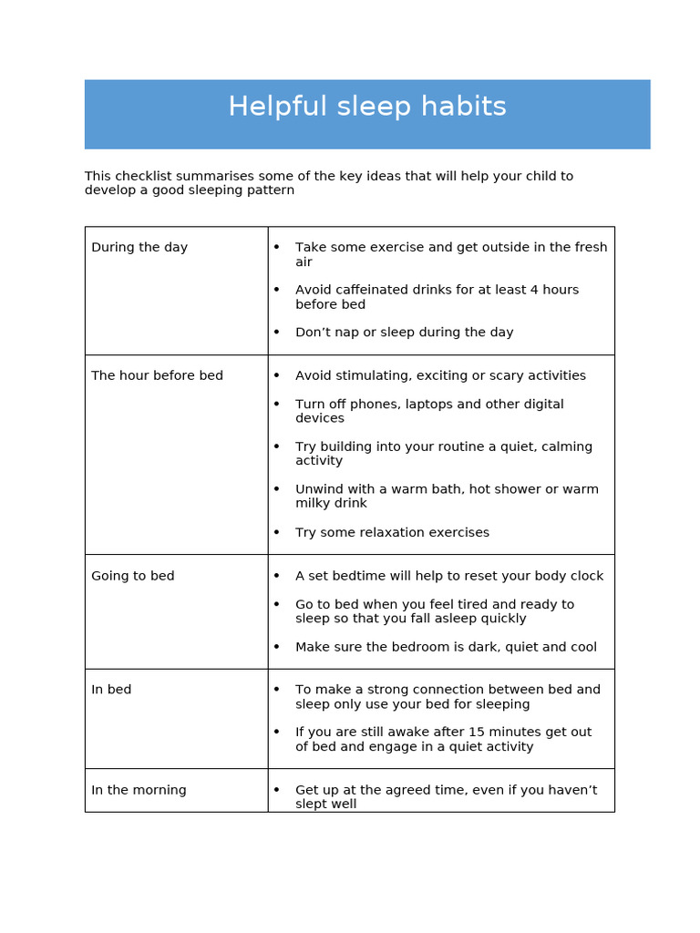 Child Sleep Hygiene Checklist | PDF