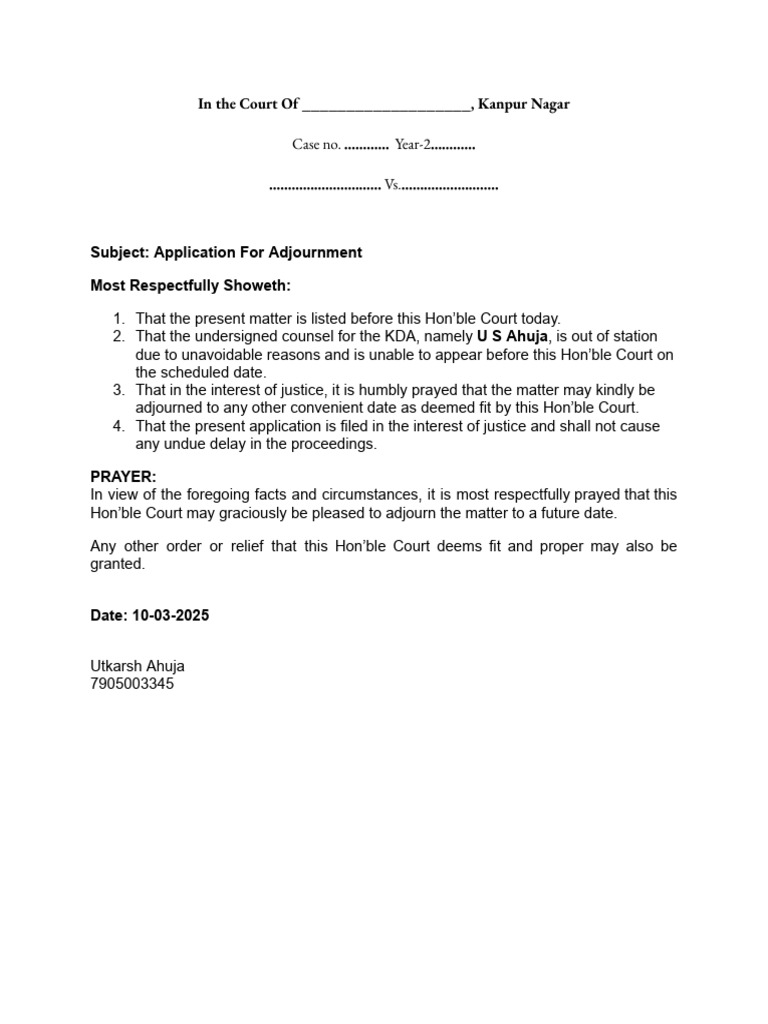 Adjournment Application Format | PDF