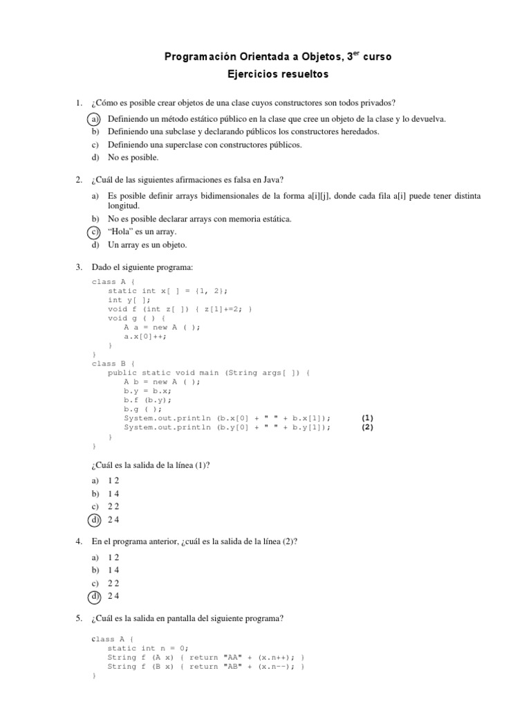 Ejercicios Resueltos de Programación Orientada a Objetos | PDF