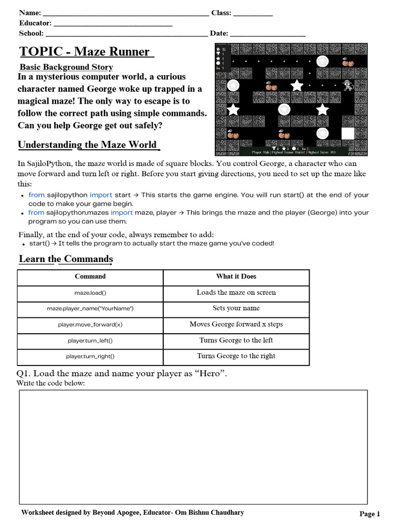 Grade 5 Coding: Maze Runner Worksheet | PDF