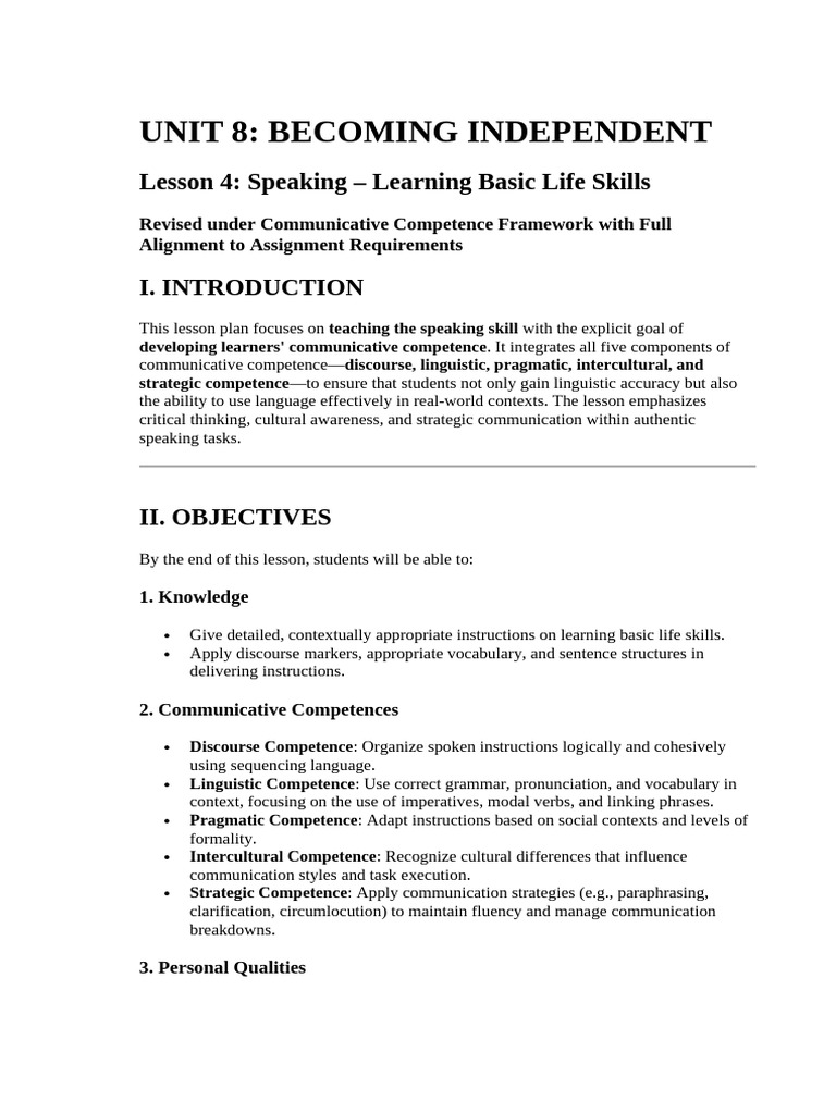 2025-02-24 Lesson Plan Version 1 | PDF | Fluency | Communication
