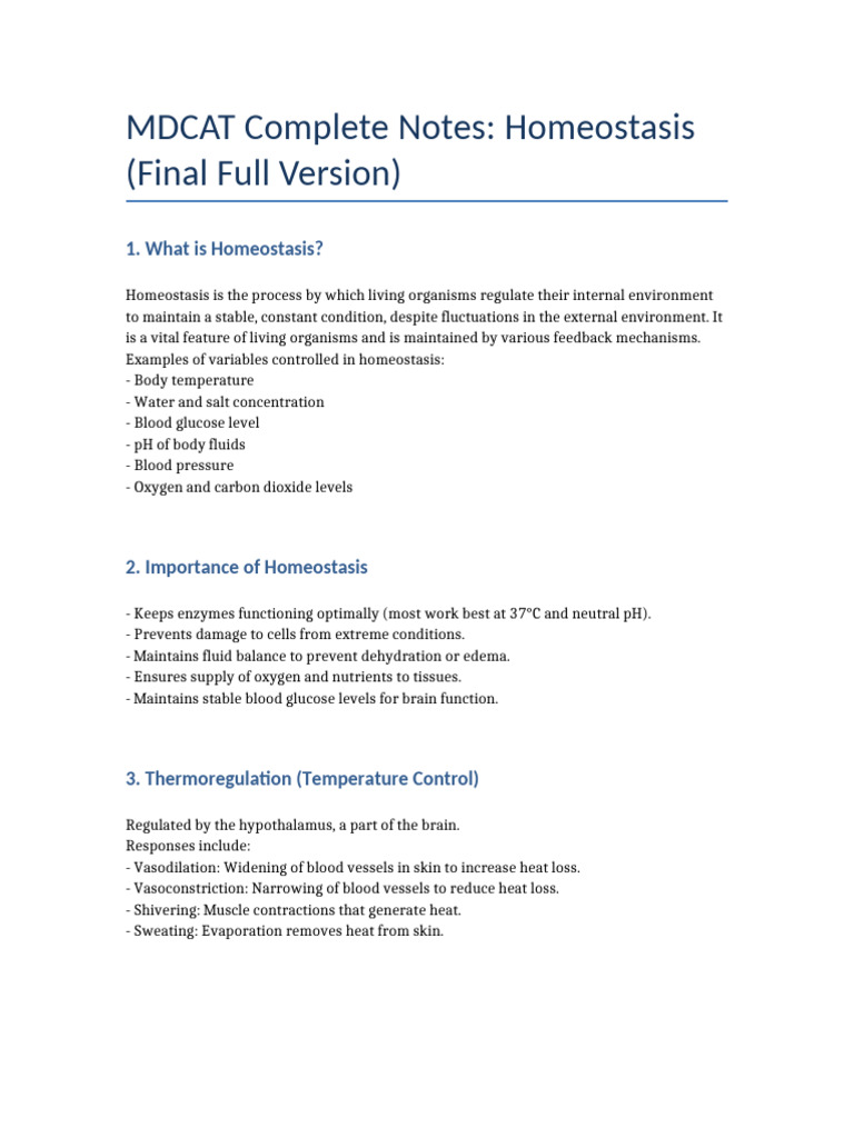 Homeostasis Final Complete Notes | PDF | Kidney | Homeostasis