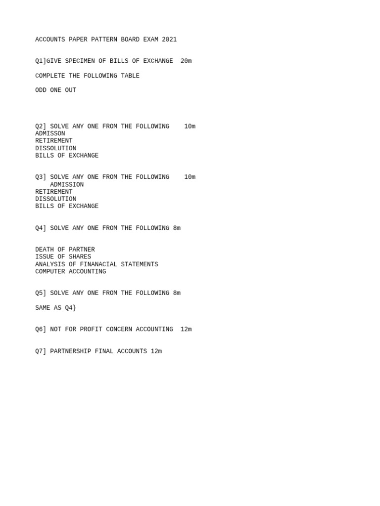 Accounts Board Paper Pattern 2021 | PDF