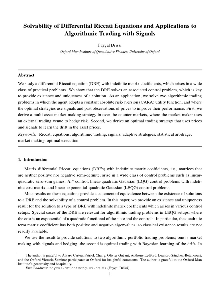 Solvability of Differential Riccati Equations and Applications To ...