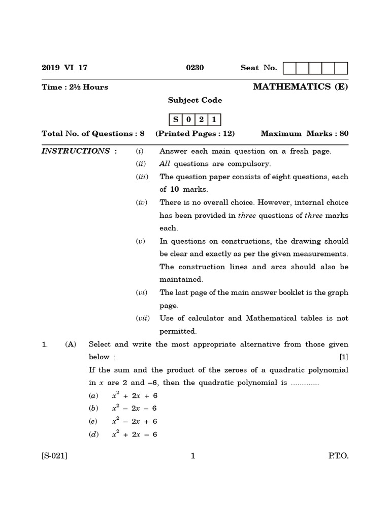 June 20 19 Mathematics Paper | PDF | Circle | Trigonometric Functions