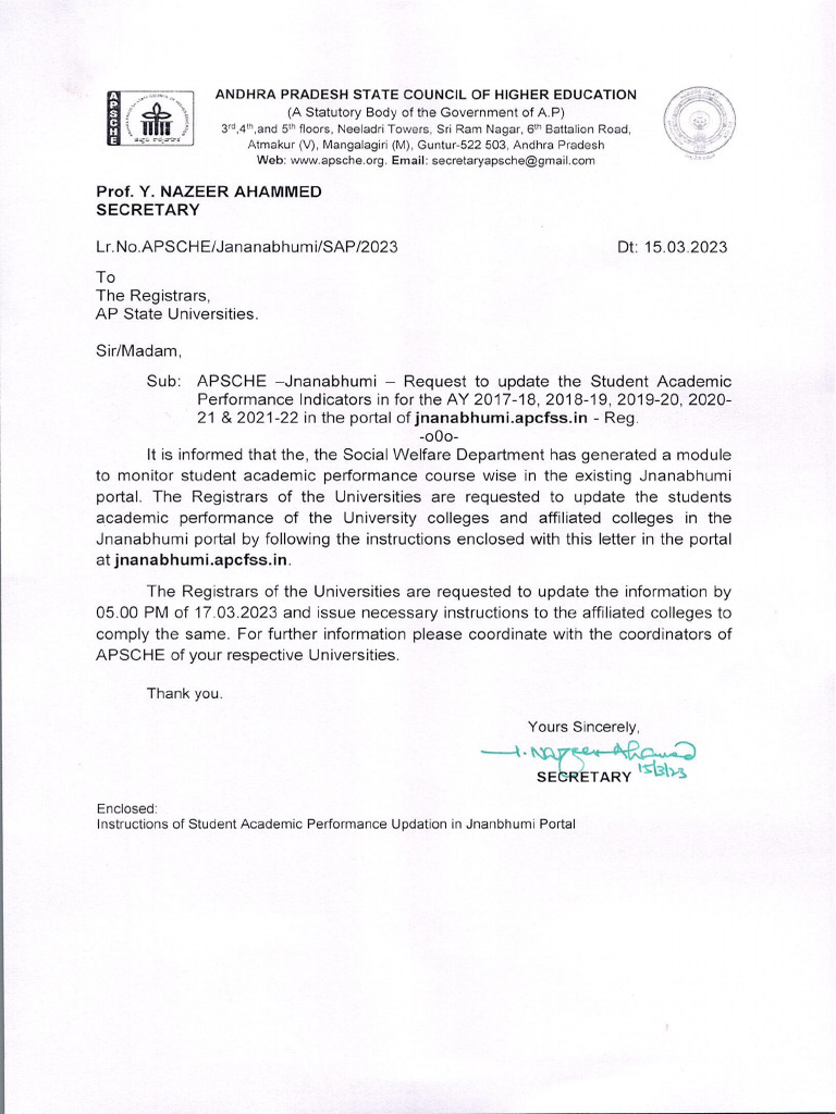 APSCHE - Jnanabhumi Student Academic Performance Indicators | PDF