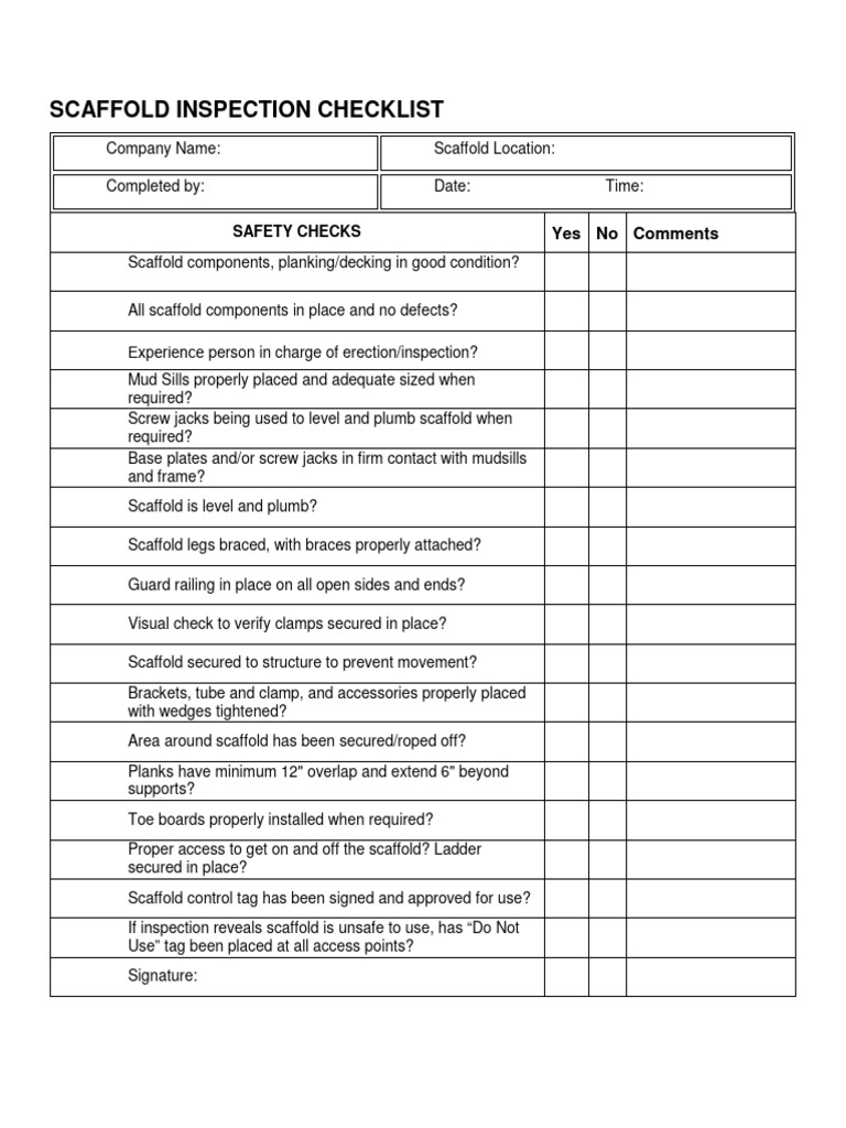 Scaffold Inspection Checklist Template | PDF