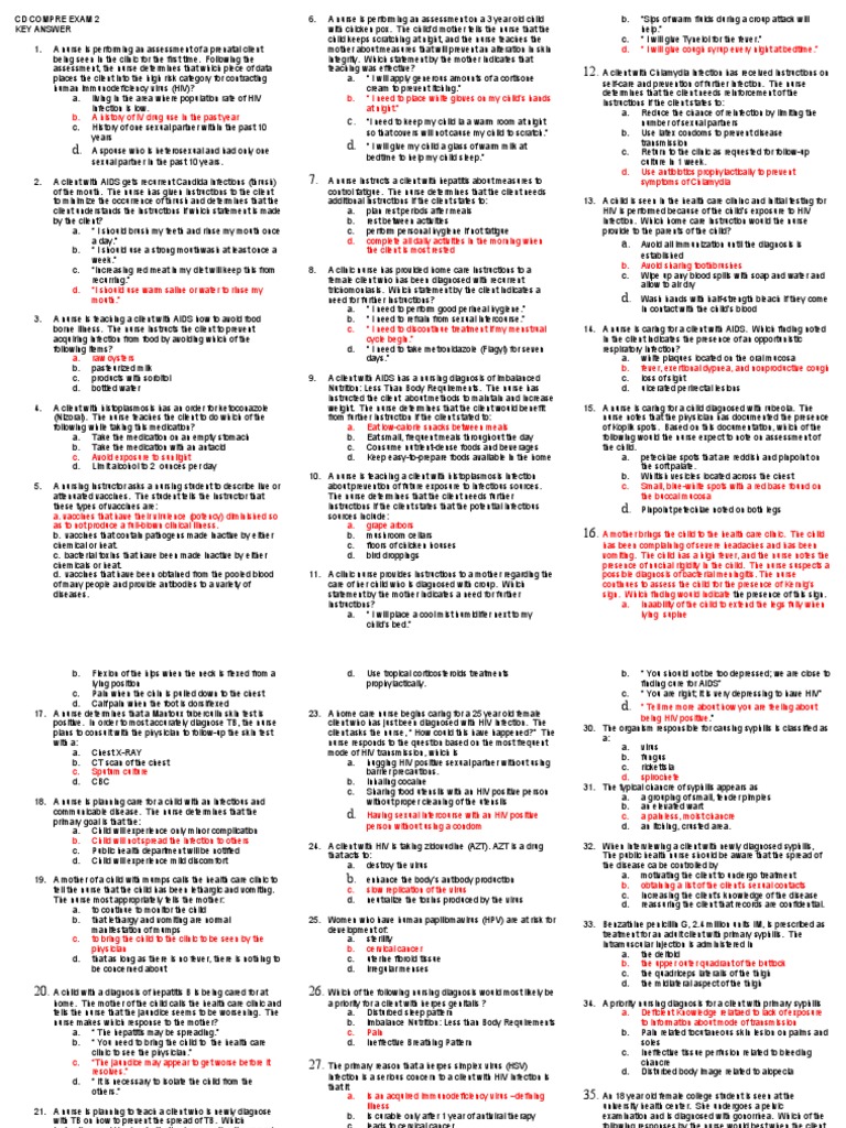 CD Compre Exam 2 Key Answer | PDF | Hiv/Aids | Pneumonia