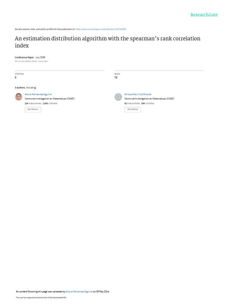 4 An Estimation Distribution Algorithm With The Spearmans Rank Correlation Index Pdf