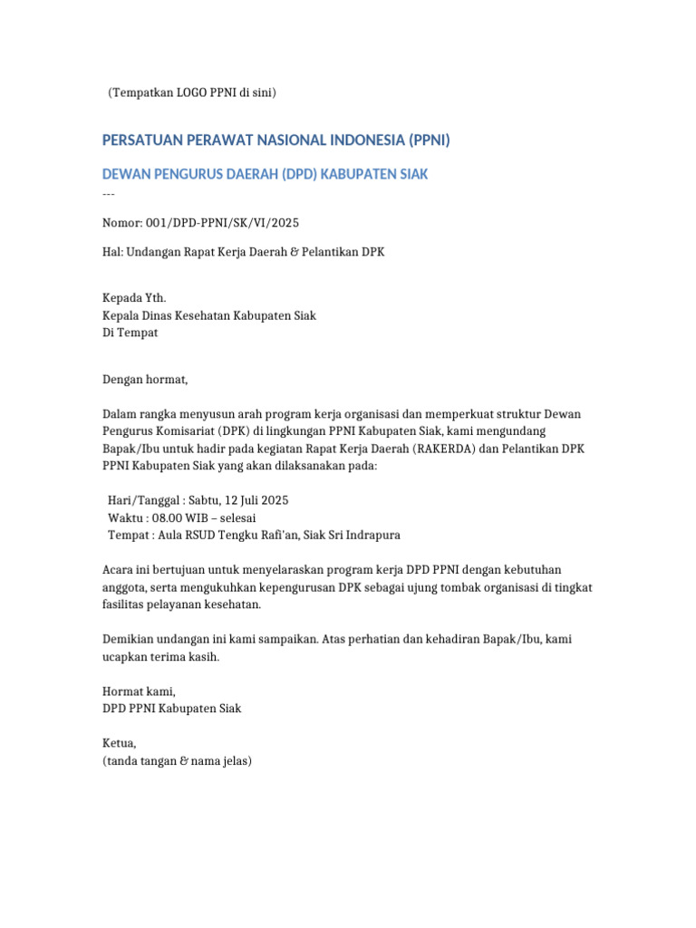 Undangan Rakerda PPNI Siak 2025 | PDF