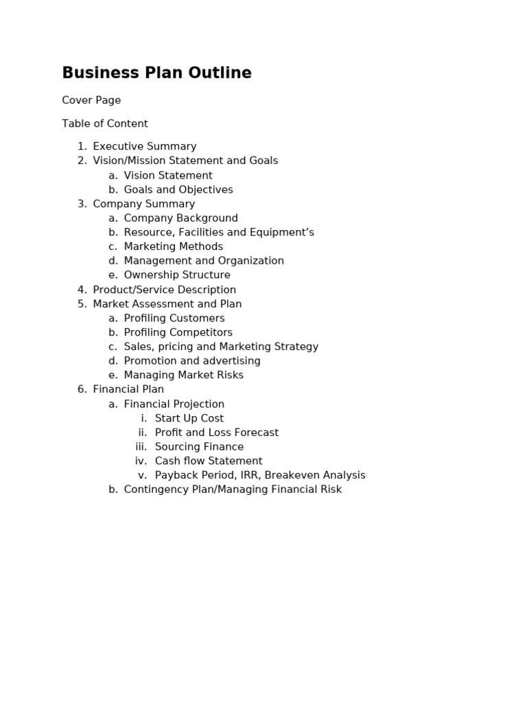 Business Plan Outline | PDF