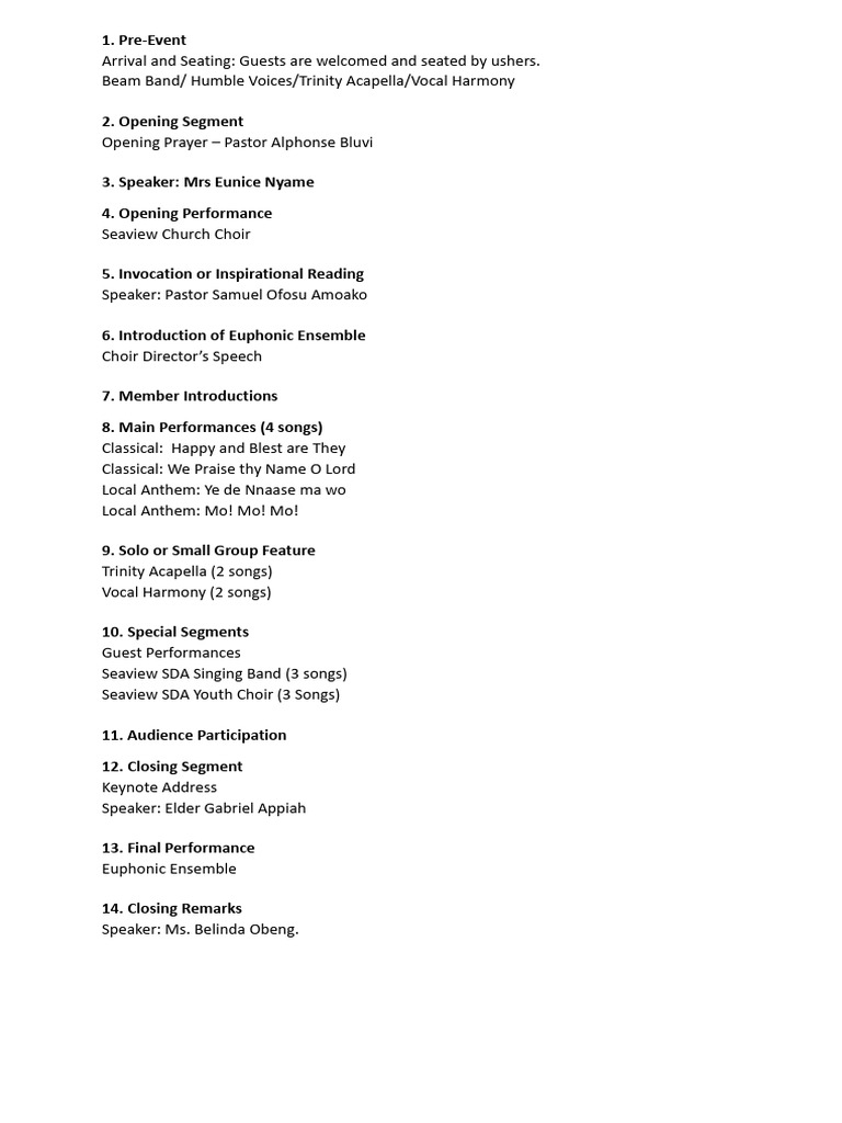 Program Outline For Euphonic Ensemble - Public | PDF