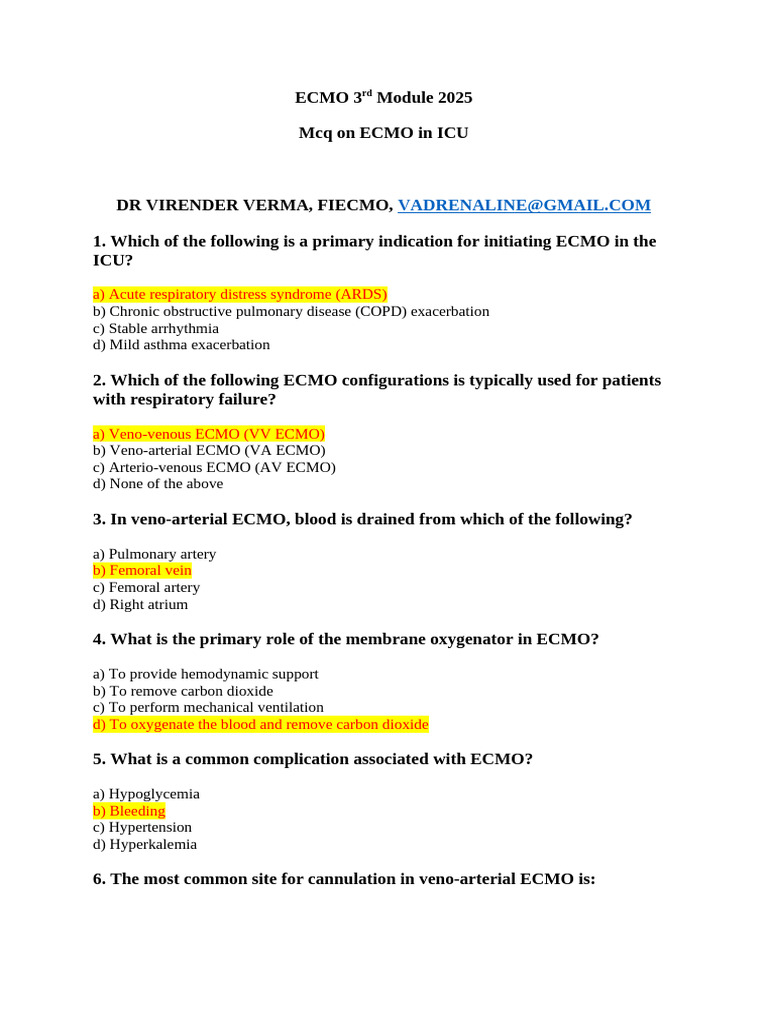 Internal Assignement MCQ On Ecmo in Icu 3rd Module Ecmo - Virender Verma | PDF | Shock ...