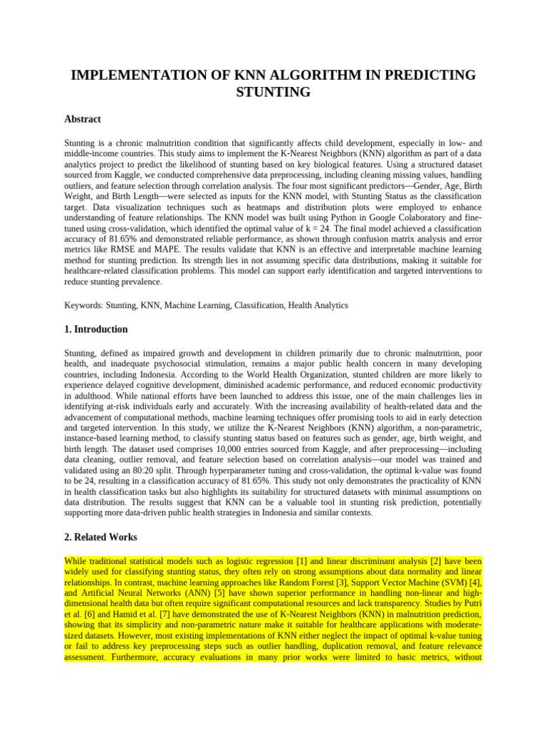 Implementation of KNN Algorithm in Predicting Stunting | PDF | Machine Learning | Cross ...