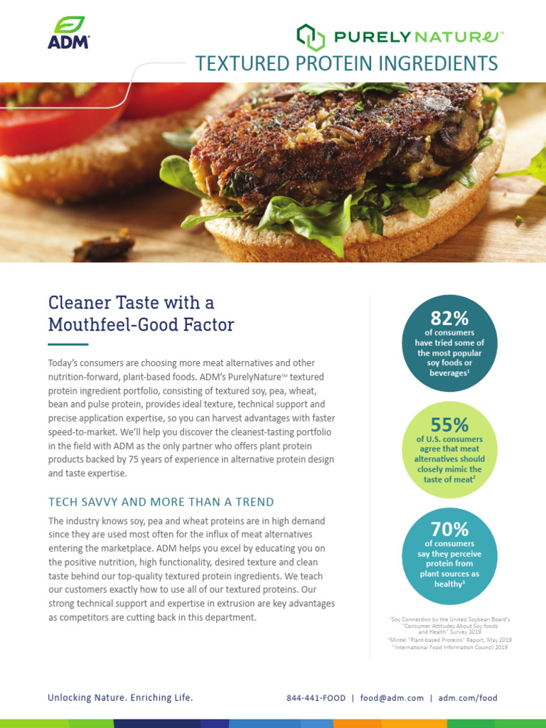 Adm Textured Protein Ingredients Sell Sheet Final | PDF | Soybean | Foods
