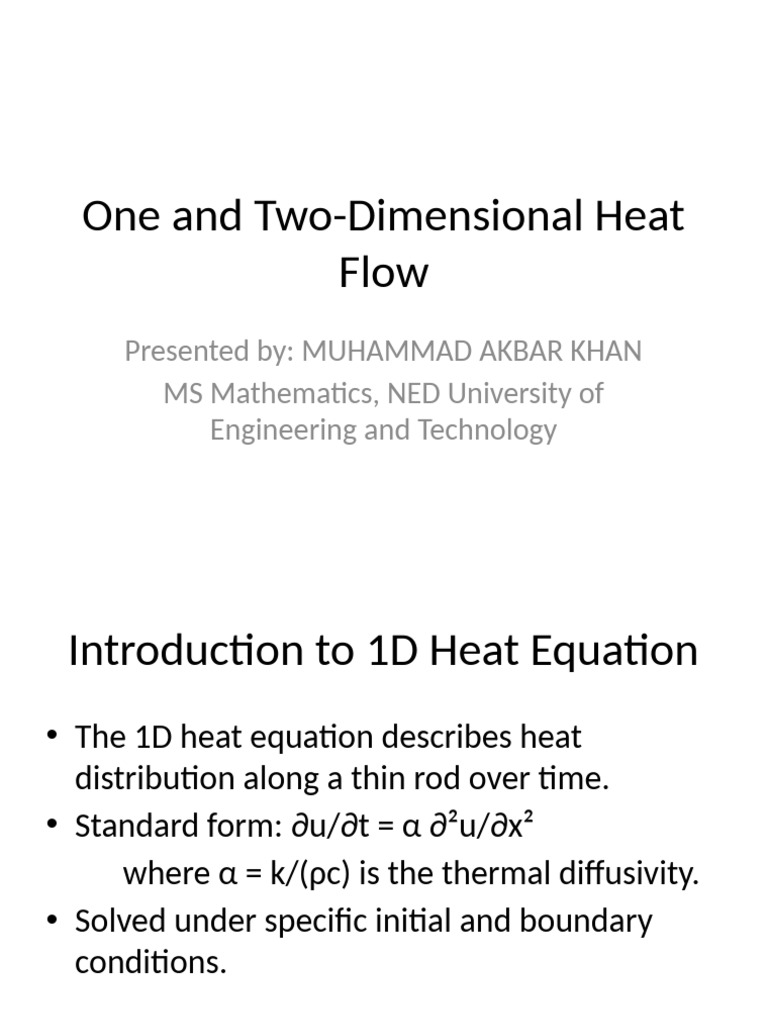 One and Two Dimensional Heat Flow Solution Presentation | PDF | Equations | Differential Equations