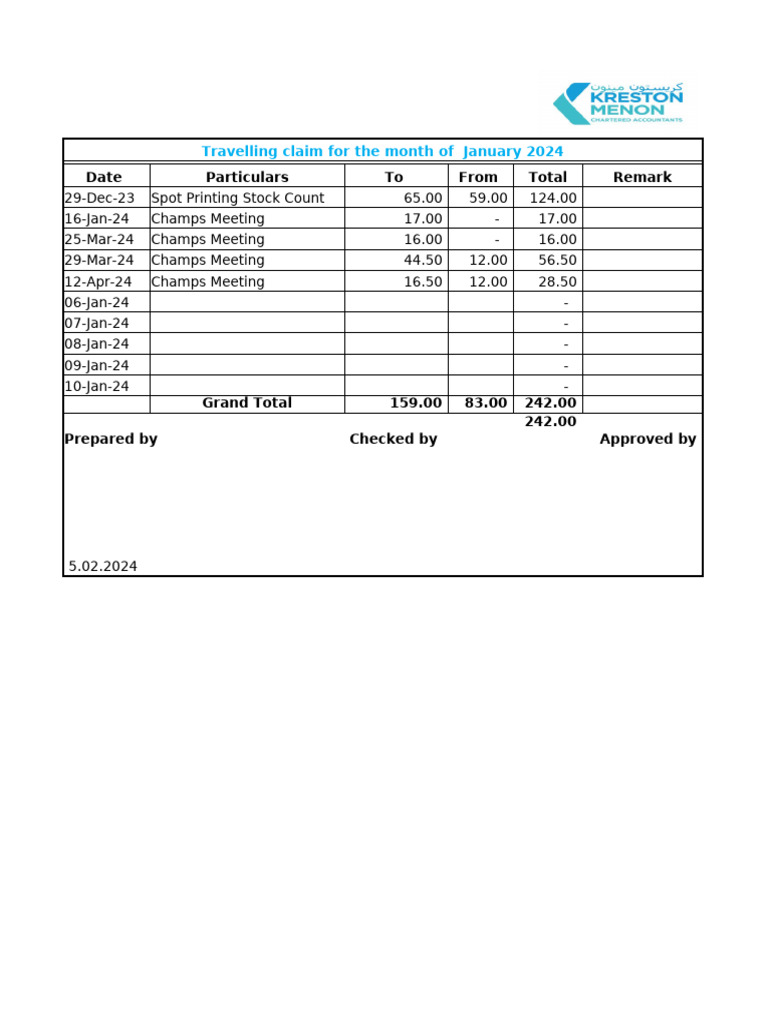 Travelling Claim Format | PDF