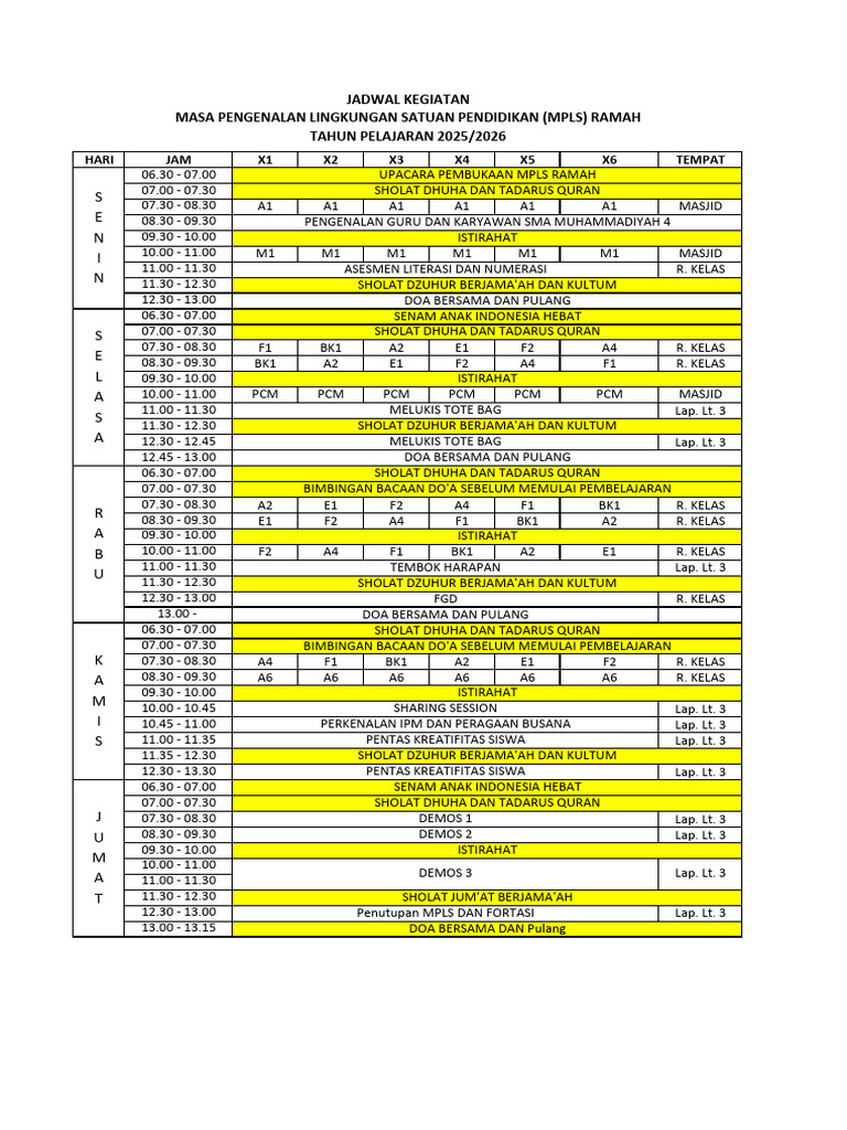 Jadwal Mpls Ramah 2025 | PDF