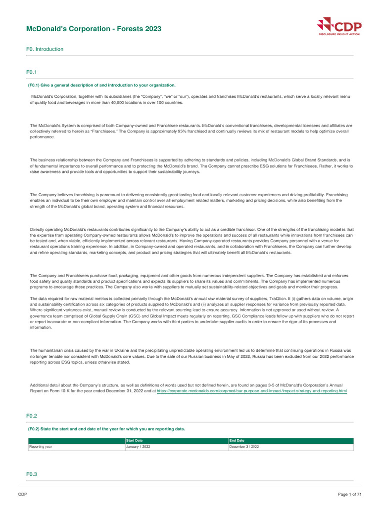 McDonalds CDP Response Forests 2023 | PDF | Franchising | Soybean